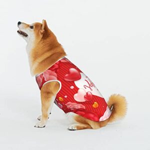 Red Love Heart Flowers Dog Puppy Cotton T-Shirt, Valentines Day Breathable Pets Apparel for Kitty Cats Dogs All Seasons 2XL