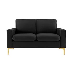 FREEHOMAE Velvet Loveseat with Gold Metal Legs & Square Armrest Small Couch Sofa for Limited Space, Modern 2- Seat Sofa for Apartment (Black)