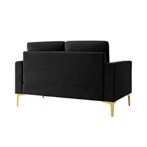 FREEHOMAE Velvet Loveseat with Gold Metal Legs & Square Armrest Small Couch Sofa for Limited Space, Modern 2- Seat Sofa for Apartment (Black)