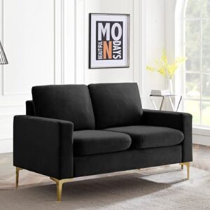 FREEHOMAE Velvet Loveseat with Gold Metal Legs & Square Armrest Small Couch Sofa for Limited Space, Modern 2- Seat Sofa for Apartment (Black)