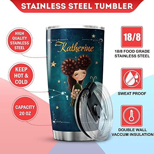 KOIXA Aries Zodiac Insulated Tumbler With Lid 20oz Cute Astrological Items For Teens Girls Stainless Steel Coffee Travel Cup Custom Name Birthday Mug Cute Astrology Gifts For Women