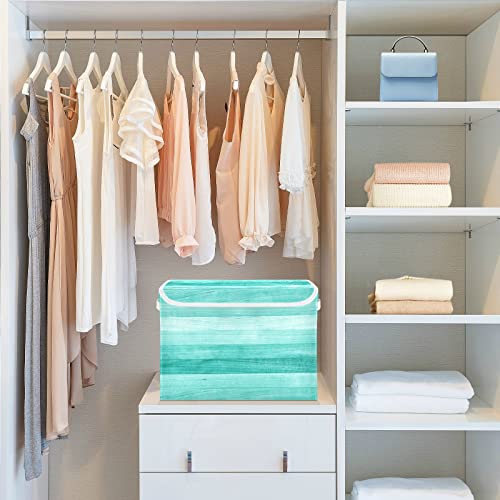 Turquoise Wood Print Storage Basket 16.5x12.6x11.8 In Collapsible Fabric Storage Cubes Organizer Large Storage Bin with Lids and Handles for Shelves Bedroom Closet Office