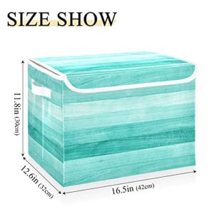 Turquoise Wood Print Storage Basket 16.5x12.6x11.8 In Collapsible Fabric Storage Cubes Organizer Large Storage Bin with Lids and Handles for Shelves Bedroom Closet Office