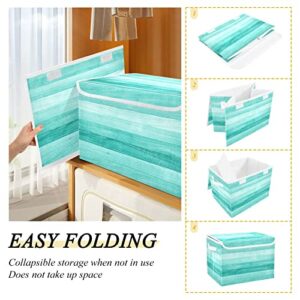 Turquoise Wood Print Storage Basket 16.5x12.6x11.8 In Collapsible Fabric Storage Cubes Organizer Large Storage Bin with Lids and Handles for Shelves Bedroom Closet Office