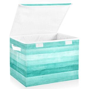 Turquoise Wood Print Storage Basket 16.5x12.6x11.8 In Collapsible Fabric Storage Cubes Organizer Large Storage Bin with Lids and Handles for Shelves Bedroom Closet Office