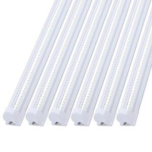 mkujoo 6 pack 4ft 60w led shop light, v shape integrated t8 led tube light, 6600lm, 6000k super bright white,high output linkable with plug for garage, workshop,basement,warehouse