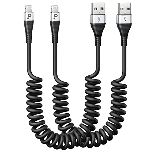 Coiled Lightning Cable 3ft, 2 Pack iPhone Charger Cable for Car, [Apple MFi Certified] Short Retractable Charging Cord Compatible with iPhone 14/13/12/11 Pro Max/XS MAX/XR/XS/8/iPad/iPod/CarPlay