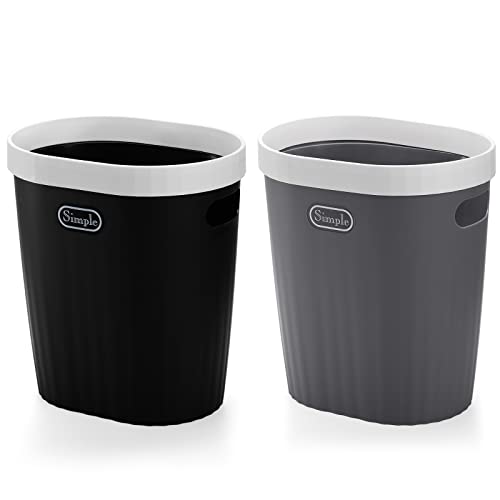 ZENFUN 2 Pack 4.7 Gallon Plastic Slim Trash Can with Press Ring, Narrow Garbage Bin Wastebasket Garbage Container Bin with Handles for Living Room, Bathroom, Kitchen, Office, Grey & Black