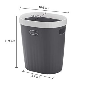 ZENFUN 2 Pack 4.7 Gallon Plastic Slim Trash Can with Press Ring, Narrow Garbage Bin Wastebasket Garbage Container Bin with Handles for Living Room, Bathroom, Kitchen, Office, Grey & Black