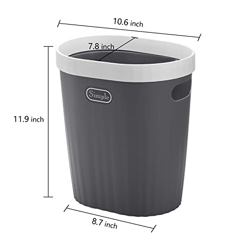 ZENFUN 2 Pack 4.7 Gallon Plastic Slim Trash Can with Press Ring, Narrow Garbage Bin Wastebasket Garbage Container Bin with Handles for Living Room, Bathroom, Kitchen, Office, Grey & Black