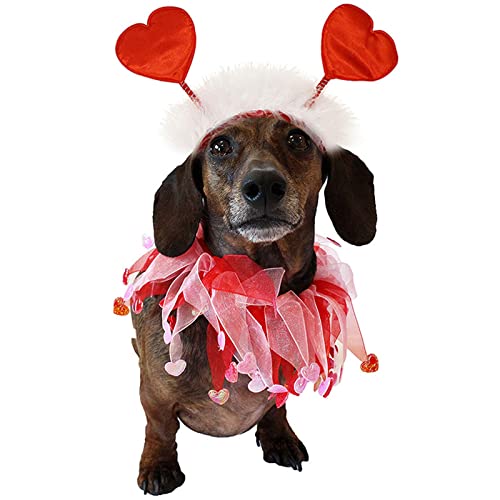 Ausejopeac Valentine's Day Dog Costume Pet Heart Headband for Dog Cat Glitter Valentine's Day Supplies