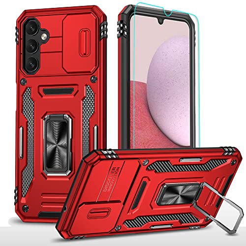 Samsung A14 5G Case, Galaxy A14 5G Case with HD Screen Protector, Androgate Military-Grade Metal Ring Holder Kickstand 15ft Drop Tested Shockproof Cover Case for Samsung Galaxy A14 5G Red