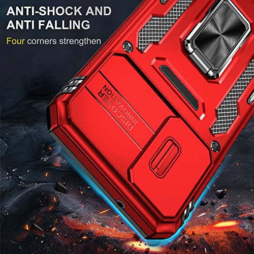 Samsung A14 5G Case, Galaxy A14 5G Case with HD Screen Protector, Androgate Military-Grade Metal Ring Holder Kickstand 15ft Drop Tested Shockproof Cover Case for Samsung Galaxy A14 5G Red