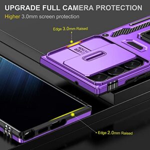 Samsung S23 Ultra Case, Galaxy S23 Ultra Case, with HD Screen Protector, Military-Grade Metal Ring Holder Kickstand 15ft Drop Tested Shockproof Cover Case for Samsung Galaxy S23 Ultra Purple