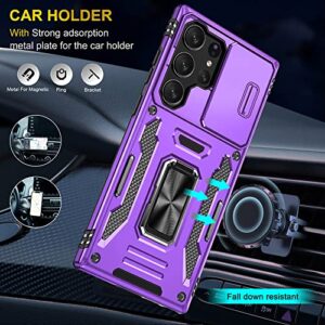 Samsung S23 Ultra Case, Galaxy S23 Ultra Case, with HD Screen Protector, Military-Grade Metal Ring Holder Kickstand 15ft Drop Tested Shockproof Cover Case for Samsung Galaxy S23 Ultra Purple