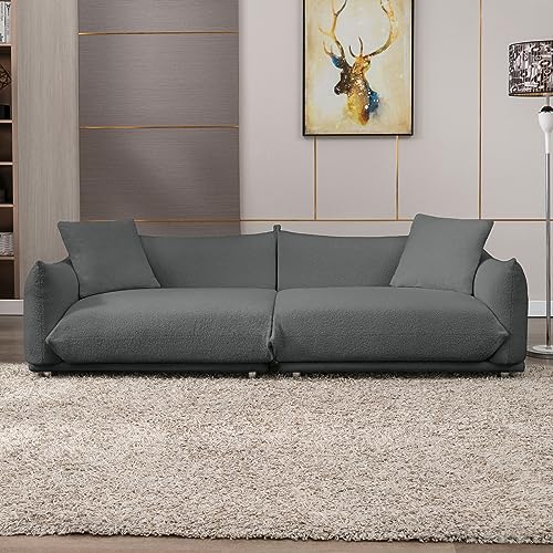 Mjkone Modern Sofa Couch, 89" W Lambswool Couches with Metal Legs, Modular Loveseat Sofa Has Thick Cushion, Mid-Century Sofas for Living Room/Bedroom/Small Spaces/Office(Dark Grey)