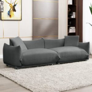 Mjkone Modern Sofa Couch, 89" W Lambswool Couches with Metal Legs, Modular Loveseat Sofa Has Thick Cushion, Mid-Century Sofas for Living Room/Bedroom/Small Spaces/Office(Dark Grey)