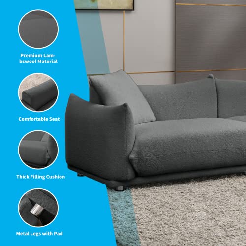 Mjkone Modern Sofa Couch, 89" W Lambswool Couches with Metal Legs, Modular Loveseat Sofa Has Thick Cushion, Mid-Century Sofas for Living Room/Bedroom/Small Spaces/Office(Dark Grey)