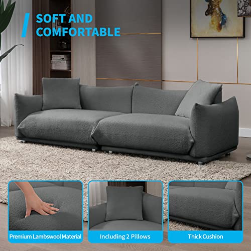 Mjkone Modern Sofa Couch, 89" W Lambswool Couches with Metal Legs, Modular Loveseat Sofa Has Thick Cushion, Mid-Century Sofas for Living Room/Bedroom/Small Spaces/Office(Dark Grey)