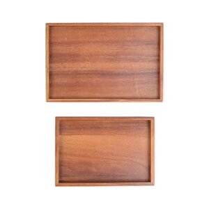 hiermi wooden rectangular serving tray, 2 piece set of acacia wood plate, tea/drink platter, dinner serving tray, size_12" x 8" x 1”, 9"x 6.2" x 1”