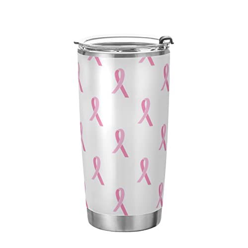 20oz Tumbler Bottle with Lid and Straw Pink Ribbon Pattern National Breast Insulated Coffee Ice Cup Vacuum Stainless Steel Shaker Bottle Travel Mug Water Cup Gifts