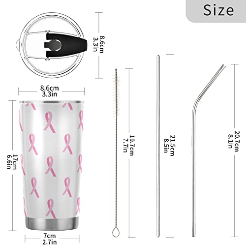 20oz Tumbler Bottle with Lid and Straw Pink Ribbon Pattern National Breast Insulated Coffee Ice Cup Vacuum Stainless Steel Shaker Bottle Travel Mug Water Cup Gifts