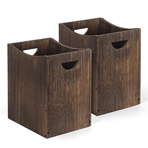 ETELI Wood Waste Baskets 2 Pecs Small Trash Cans Decorative Garbage Cans with Double Handles for Bedroom Bathroom Office Living Room, Brown