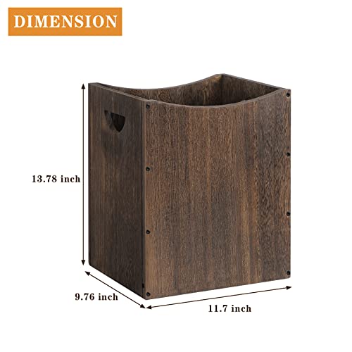 ETELI Wood Waste Baskets 2 Pecs Small Trash Cans Decorative Garbage Cans with Double Handles for Bedroom Bathroom Office Living Room, Brown