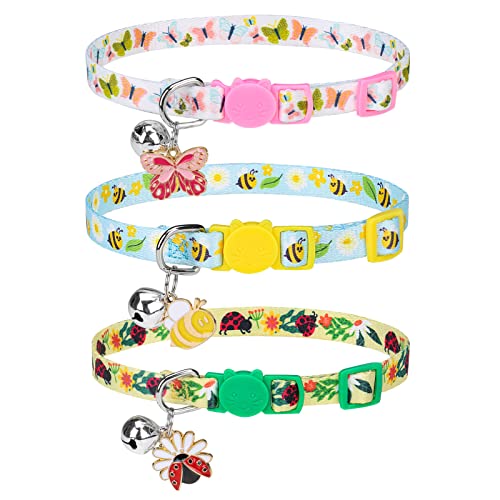 TAILGOO Breakaway Cat Collars with Bell - Spring Pet Collar 3 Pack for Kittens Puppies and Tiny Pets Small Pets