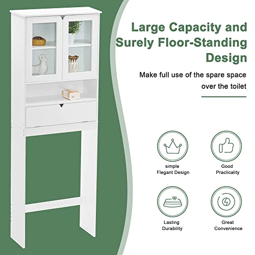 ivinta Over The Toilet Bathroom Storage Cabinet with Adjustable Shelf, Space-Saving Wooden Over Toilet Bathroom Organizer Wall Mounted Rack, 10Dx23.6Wx67.5H (White)