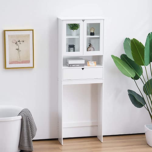 ivinta Over The Toilet Bathroom Storage Cabinet with Adjustable Shelf, Space-Saving Wooden Over Toilet Bathroom Organizer Wall Mounted Rack, 10Dx23.6Wx67.5H (White)