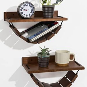 Sivapleso Floating Nightstand Set of 2, Wood Wall Mounted Nightstand Desk Bedside Tables Floating Shelves with Hammock Rustic Decor for Living Room, Bedroom, Kitchen, Office