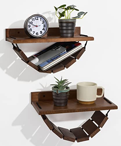 Sivapleso Floating Nightstand Set of 2, Wood Wall Mounted Nightstand Desk Bedside Tables Floating Shelves with Hammock Rustic Decor for Living Room, Bedroom, Kitchen, Office