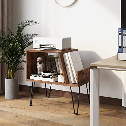 Tohomeor Vinyl Record Player Stand Turntable Stand LPs Album Storage Cabinet Wooden Sofa End Table Media Audio Video Turntables Stand Nightstand for Bedroom Living Room Office (Rustic Brown)