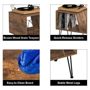 Tohomeor Vinyl Record Player Stand Turntable Stand LPs Album Storage Cabinet Wooden Sofa End Table Media Audio Video Turntables Stand Nightstand for Bedroom Living Room Office (Rustic Brown)