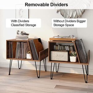 Tohomeor Vinyl Record Player Stand Turntable Stand LPs Album Storage Cabinet Wooden Sofa End Table Media Audio Video Turntables Stand Nightstand for Bedroom Living Room Office (Rustic Brown)