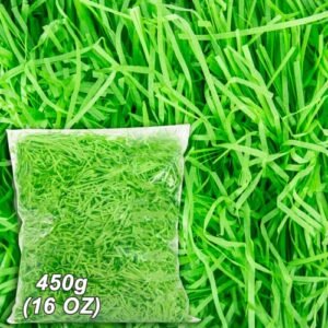 green craft shredded paper grass for easter baskets and gift wrapping - 16oz (1lb) easter grass filler for easter party decorations and stuffers