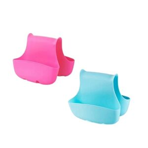 uquabeso 2 pack kitchen saddle silicone sink caddy with drain, hanging sponge brush basket holder soap organizer storage (blue, pink)