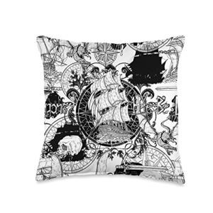 aesthetic gothic accessories for goth women dark academia nautical decor black and white gothic art throw pillow, 16x16, multicolor