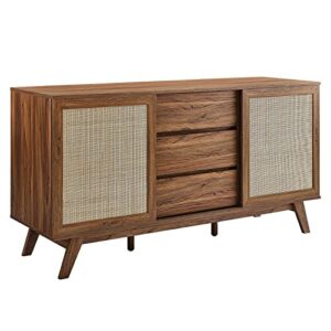 modway soma 59" rattan high tv stand sideboard, walnut