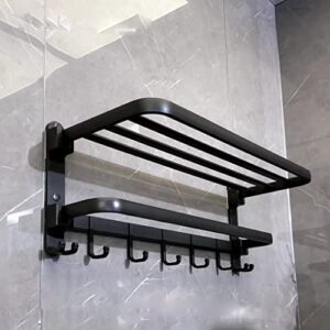 Yariwiz Matte Black Towel Rack Wall Mounted No Drill and Screw Mounting, Bathroom Bath Shower 22.5 inch Double Towel Rod with Shelf Hotel