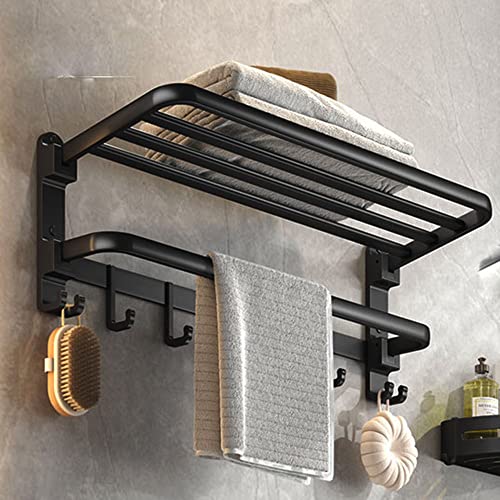 Yariwiz Matte Black Towel Rack Wall Mounted No Drill and Screw Mounting, Bathroom Bath Shower 22.5 inch Double Towel Rod with Shelf Hotel