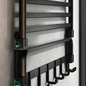 Yariwiz Matte Black Towel Rack Wall Mounted No Drill and Screw Mounting, Bathroom Bath Shower 22.5 inch Double Towel Rod with Shelf Hotel