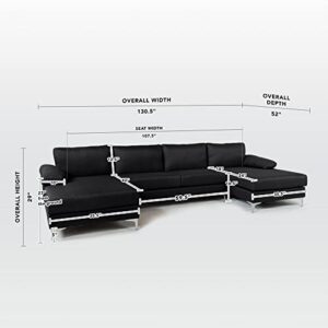 Casa Andrea Milano Modern Large Linen Fabric U-Shape Sectional Sofa, Double Extra Wide Chaise Lounge Couch, Black