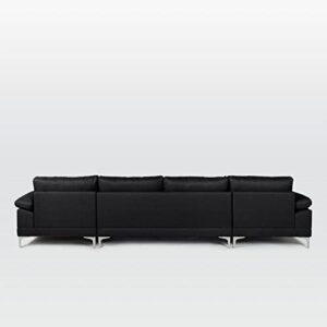 Casa Andrea Milano Modern Large Linen Fabric U-Shape Sectional Sofa, Double Extra Wide Chaise Lounge Couch, Black