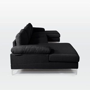 Casa Andrea Milano Modern Large Linen Fabric U-Shape Sectional Sofa, Double Extra Wide Chaise Lounge Couch, Black