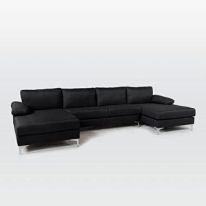 Casa Andrea Milano Modern Large Linen Fabric U-Shape Sectional Sofa, Double Extra Wide Chaise Lounge Couch, Black