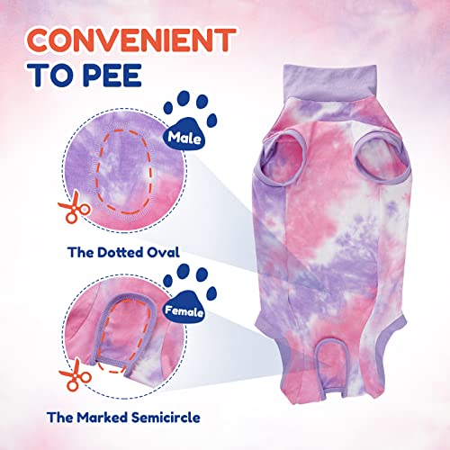 TORJOY Breathable Dog Recovery Suit for Male/Female, Tie Dye Purple Dog Onesie for Abdominal Wounds, Cone E-Collar Alternative after Surgery to Anti-Licking, Professional Surgery Suit for dogs