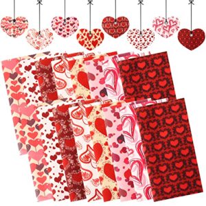 fivebop 16/32 pieces valentine's day fabric, romantic heart lip love print fat quarter fabric 10" x 10" square quilting patchwork bundles for wedding anniversary diy crafts (16pcs-style#01)