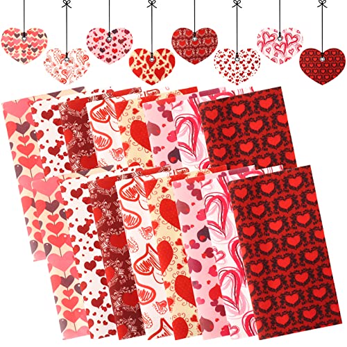 Fivebop 16/32 Pieces Valentine's Day Fabric, Romantic Heart Lip Love Print Fat Quarter Fabric 10" x 10" Square Quilting Patchwork Bundles for Wedding Anniversary DIY Crafts (16pcs-Style#01)